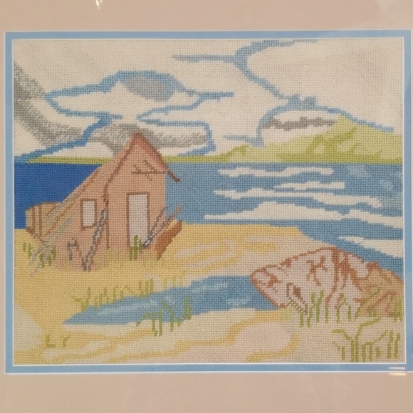 Hand Made | Wall Decor | Super Fine Needlepoint Framed Beach Scene Wall ...